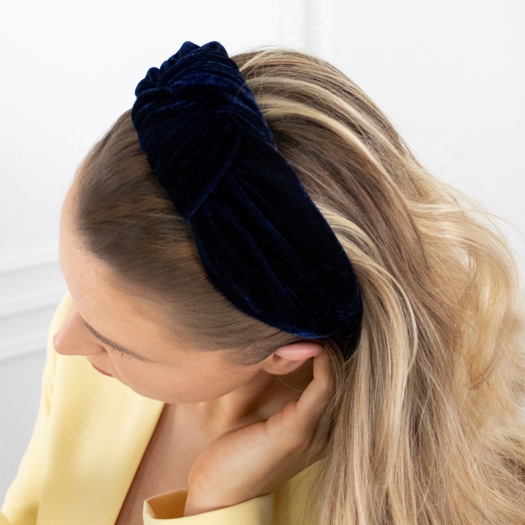 Navy High Knot Velvet Headband - Etsy