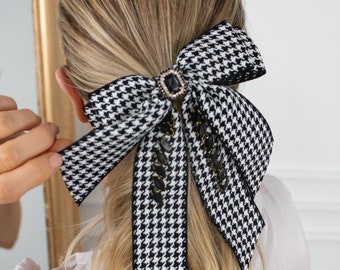 Houndstooth Hair Bow | Etsy