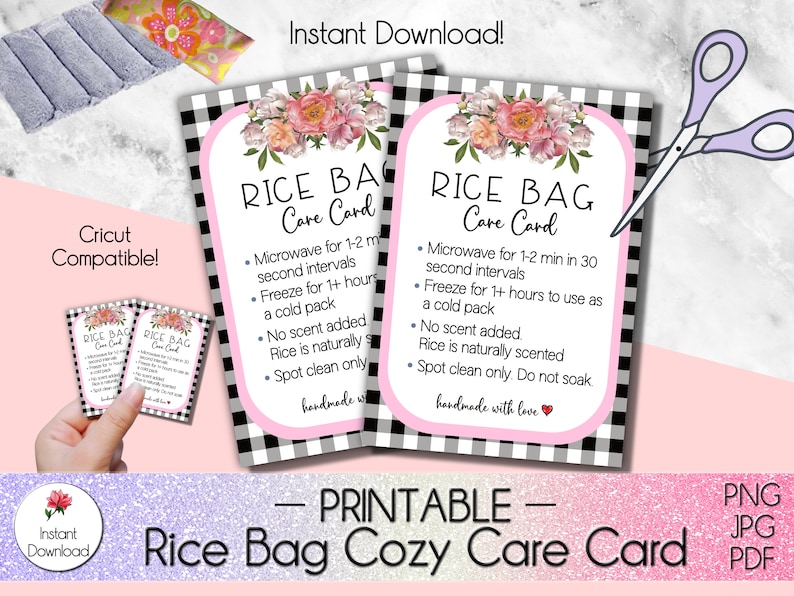 Rice Bag Cozy Care Card, Printable Rice Bag Wash Instructions, Digital ...