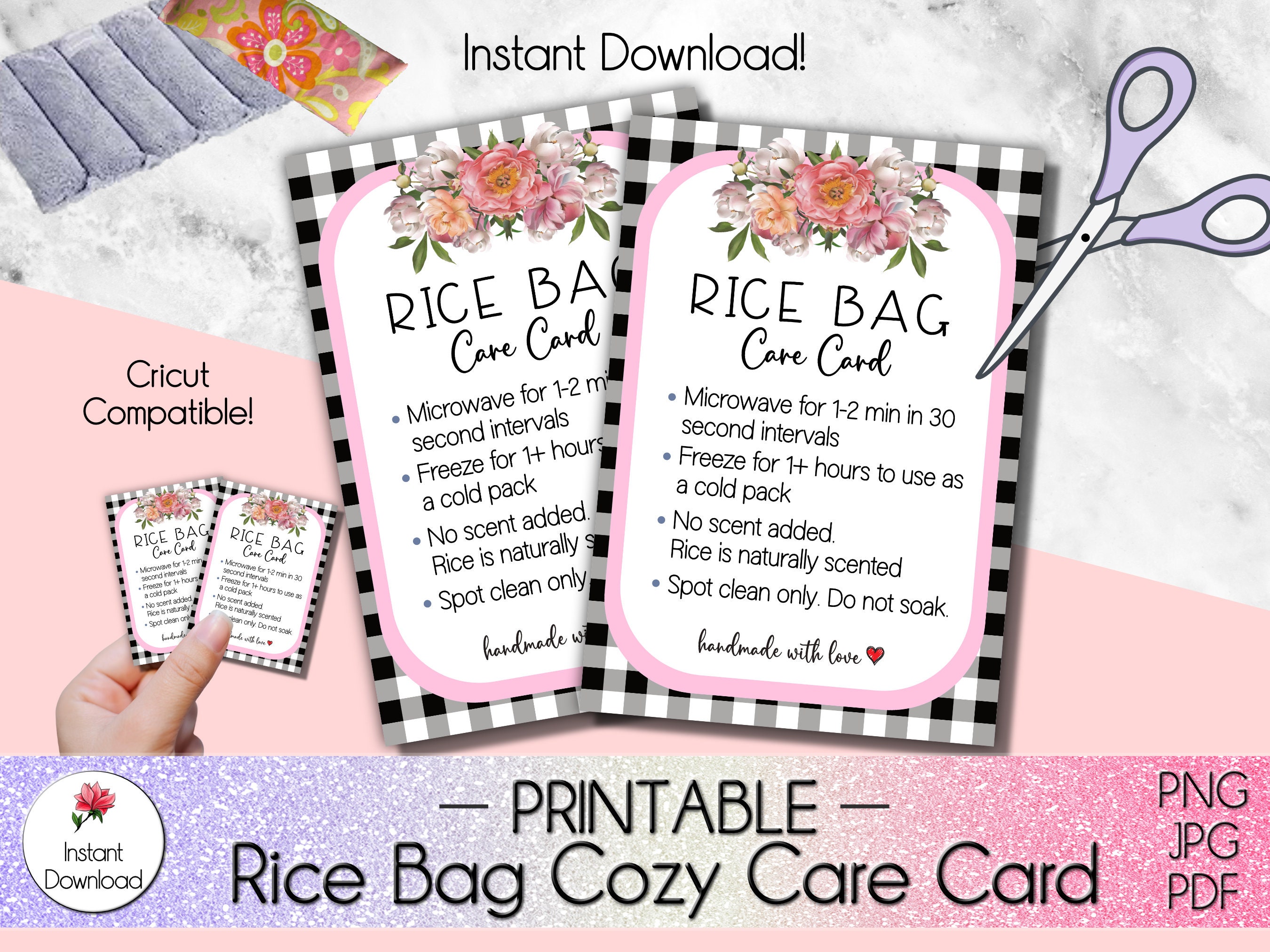 Rice Bag Cozy Care Card, Printable Rice Bag Wash Instructions, Digital ...