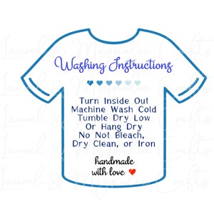 Tshirt Care Card Printable, Shirt Washing Instructions, PNG, JPG, Print ...