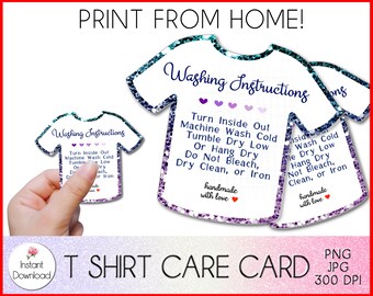 T Shirt Care Card Shirt Washing Instructions PNG JPG Print | Etsy