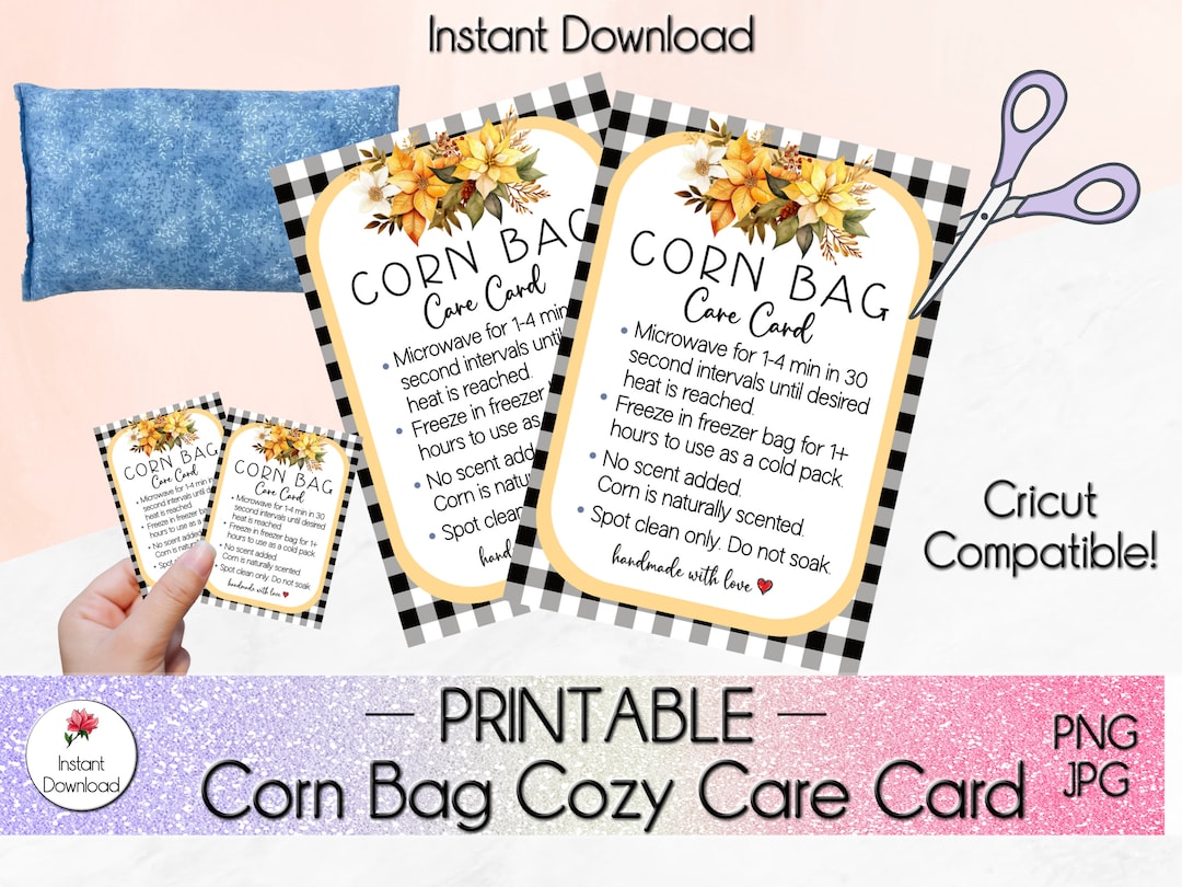 Corn Bag Cozy Care Card, Printable Wash Instructions (digital Download ...