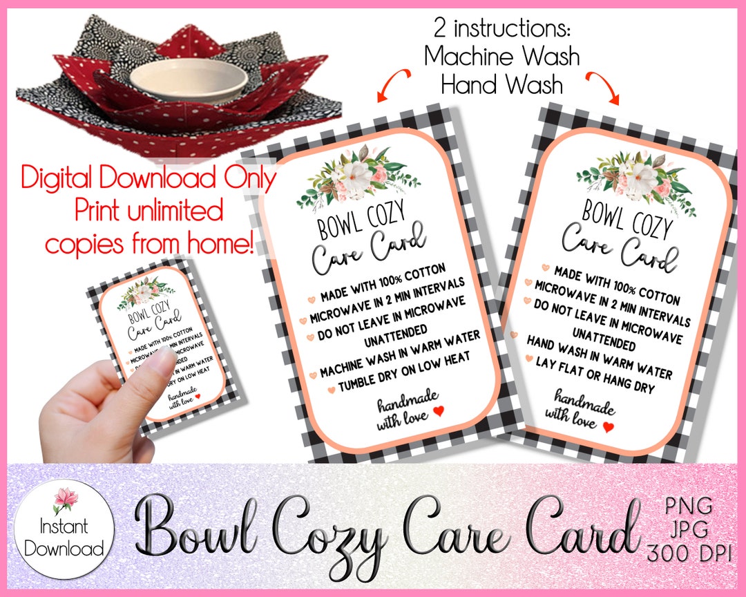 Printable Care Card for Bowl Cozy, Care Card Digital Download - Etsy