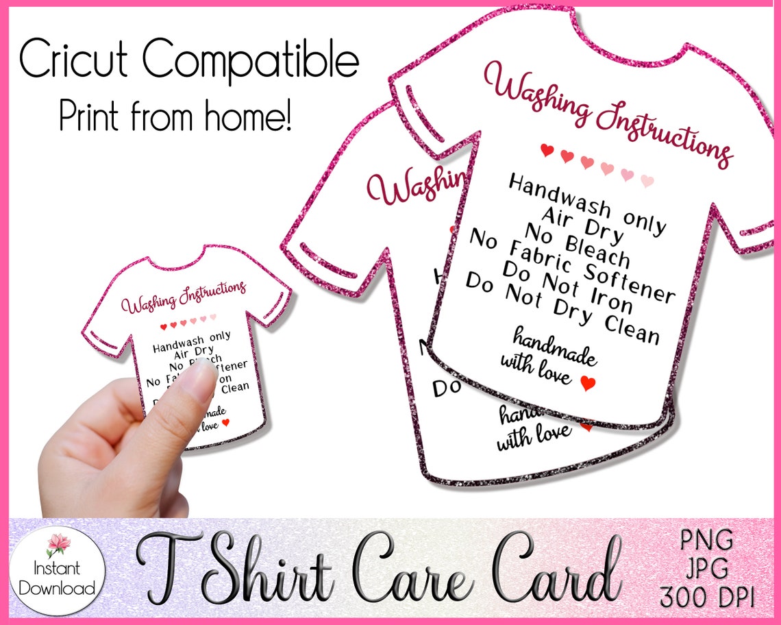 T Shirt Care Card Shirt Washing Instructions PNG JPG Print | Etsy