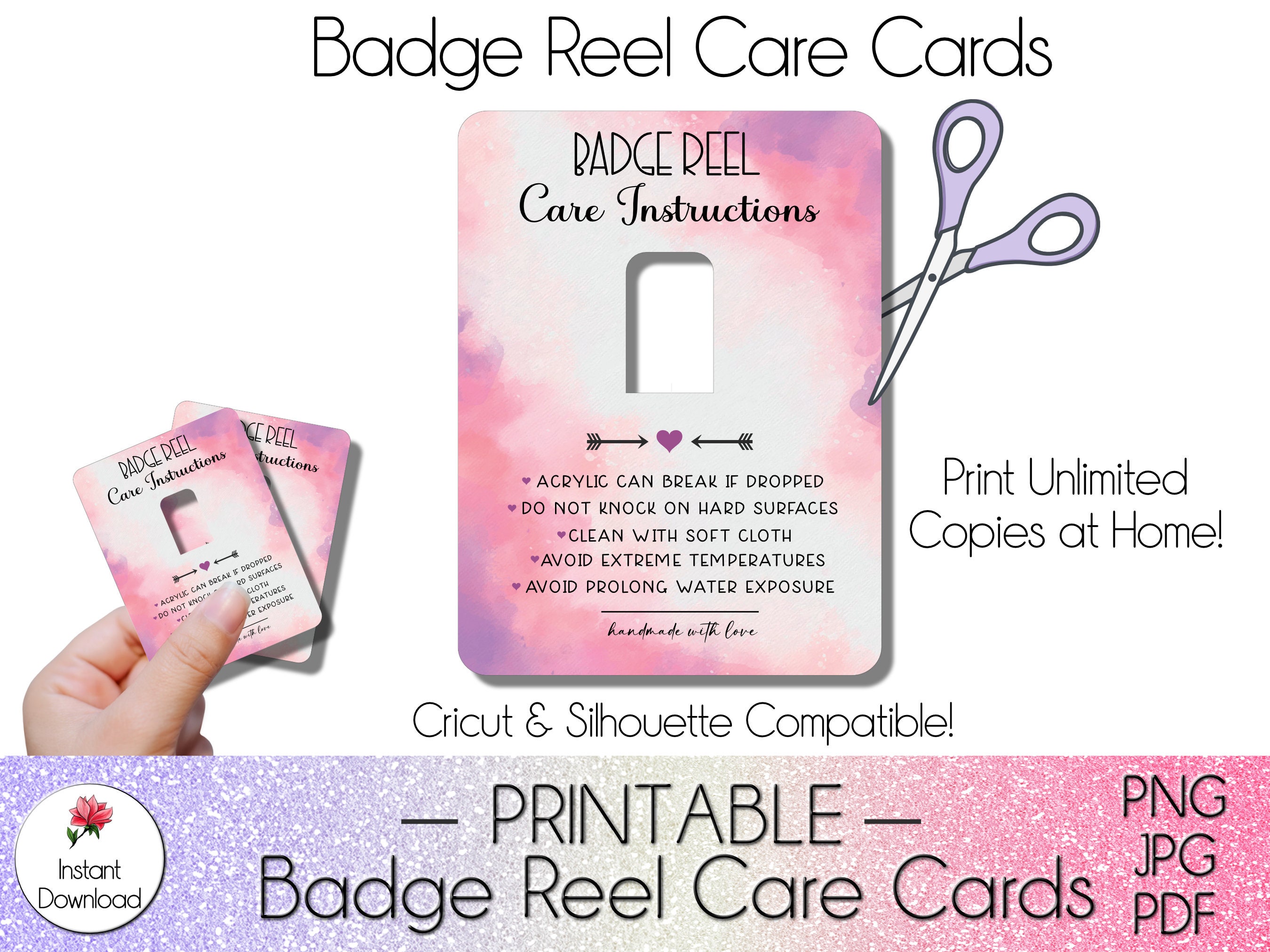 Printable Badge Reel Care Card, Badge Reel Template PNG, PDF, JPG - Etsy