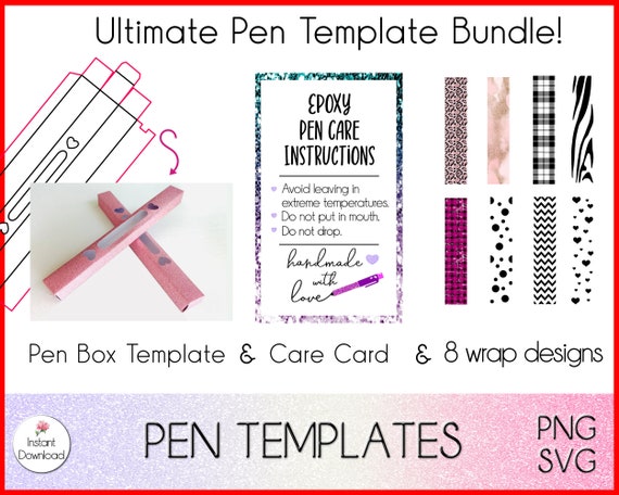 Pen Box Template SVG & Pen Care Card Instructions Pen Wraps - Etsy