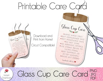 Printable Glass Cup Care Card, Frosted Glass Wash Instruction - Etsy