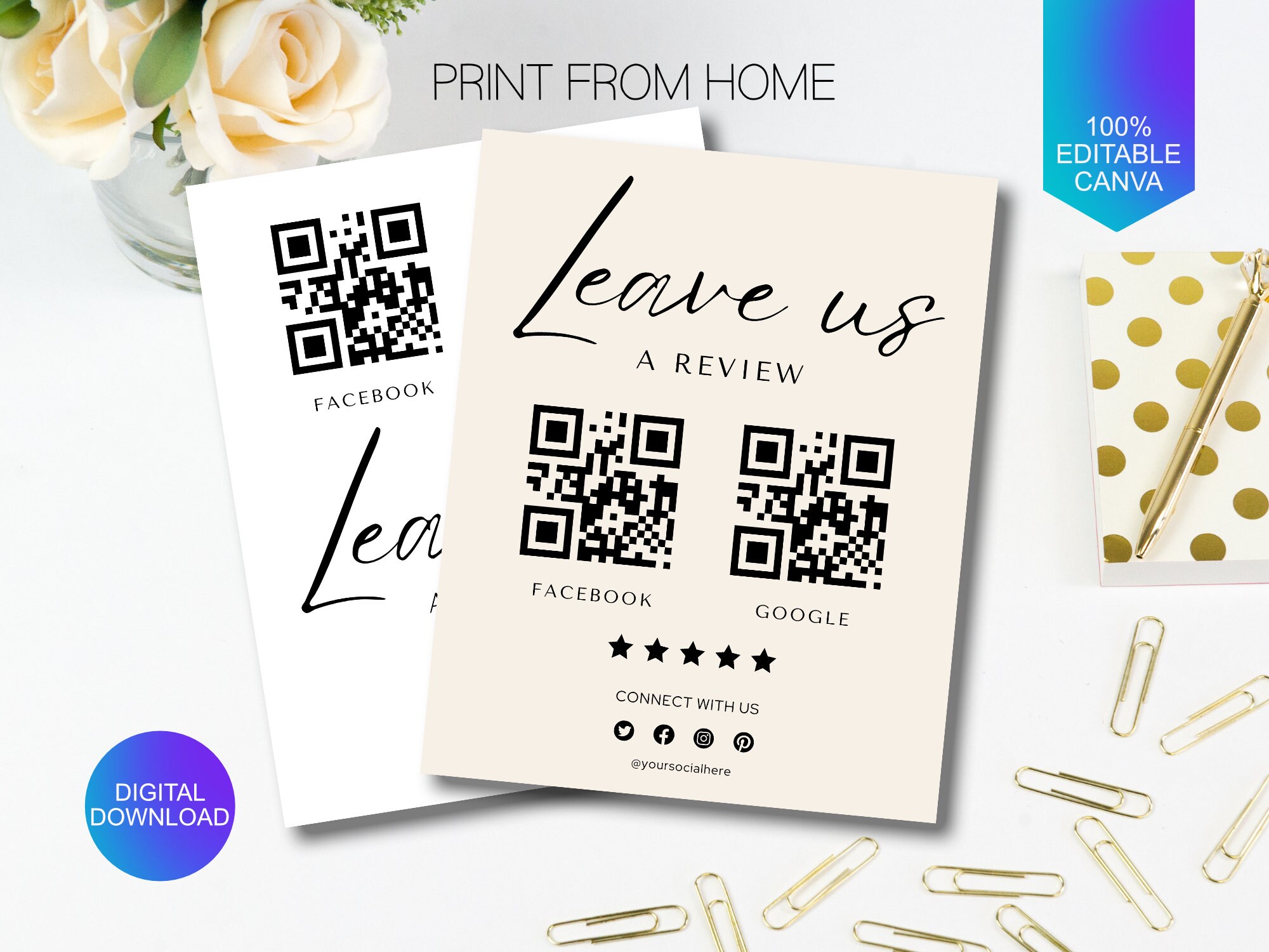 Leave a Review Template, Scan QR Code, Editable Canva (digital Download ...