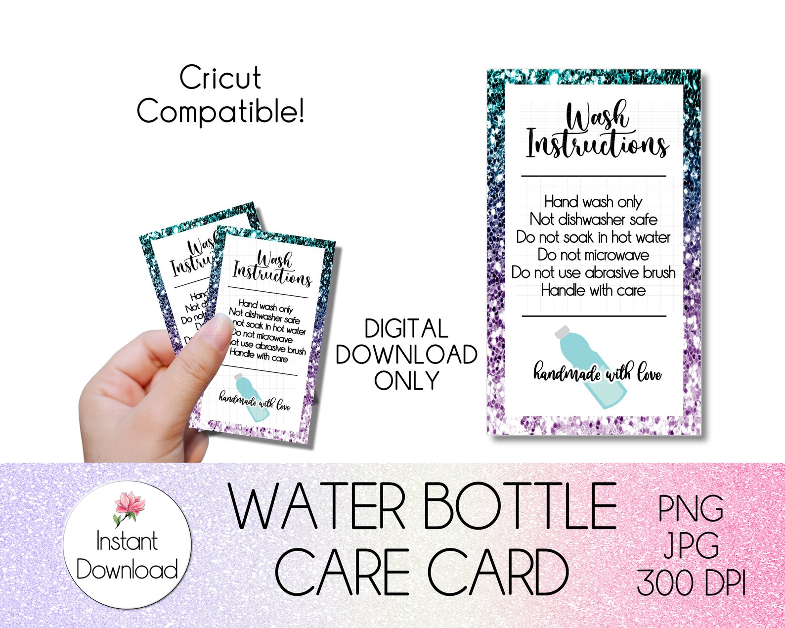 Water Bottle Care Card Printable Wash Instruction PNG - Etsy