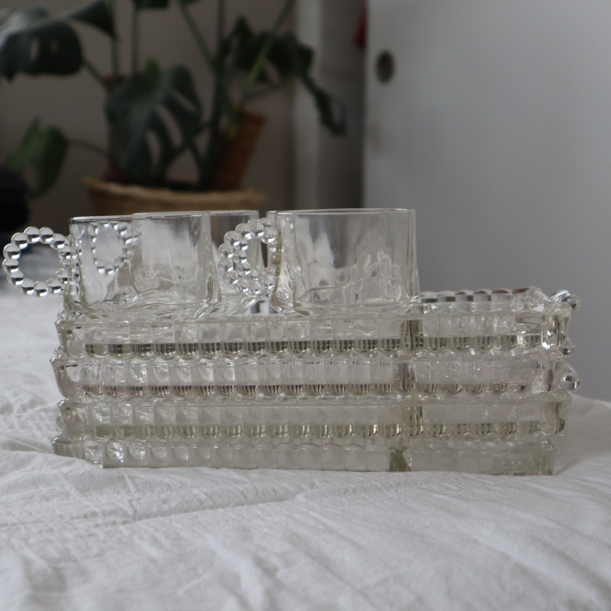 Set of 4 Vintage Hazel Atlas Orchard Crystal Sip Snack Trays Set - Etsy