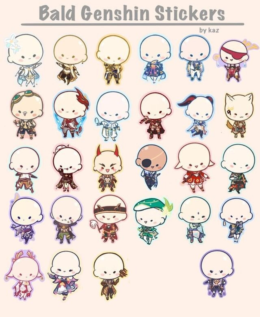 Discontinued Cursed Bald Genshin Stickers Glossy Waterproof ...