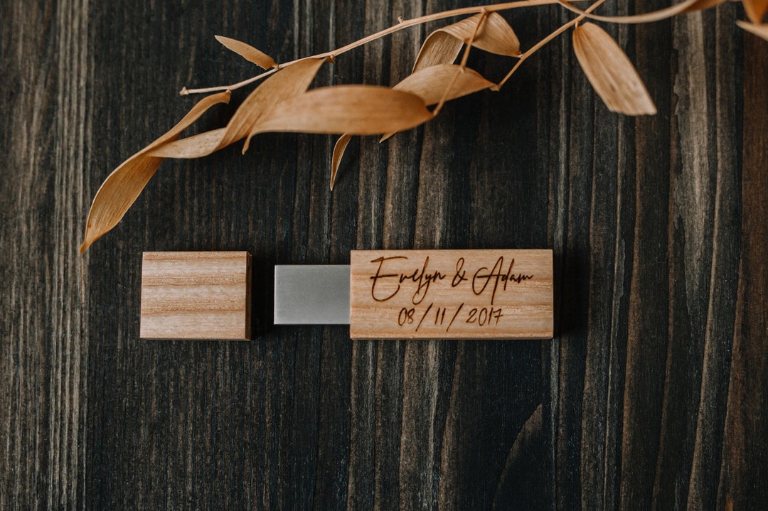 Set of 5 Pcs. Natural Ash Wood USB Custom Engraved Thumb Drive. Wedding ...