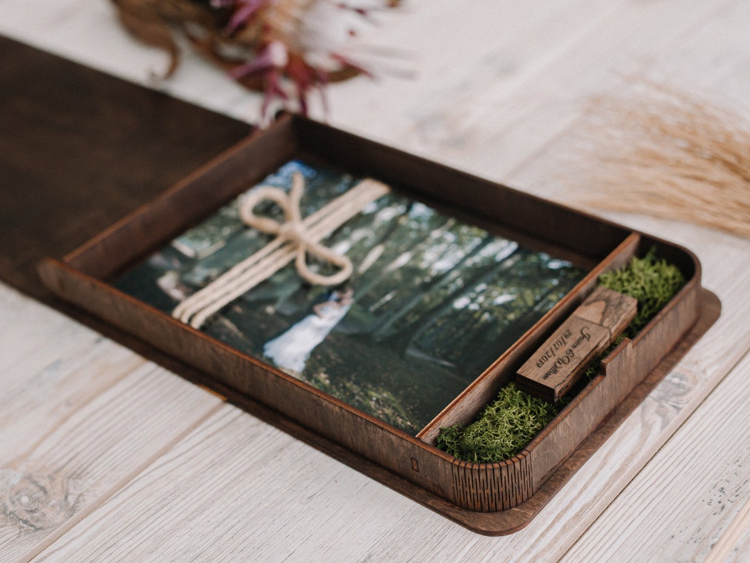 Wooden Photo Box for 5x7 Prints | Rustic Photo Box With USB Flash Drive ...