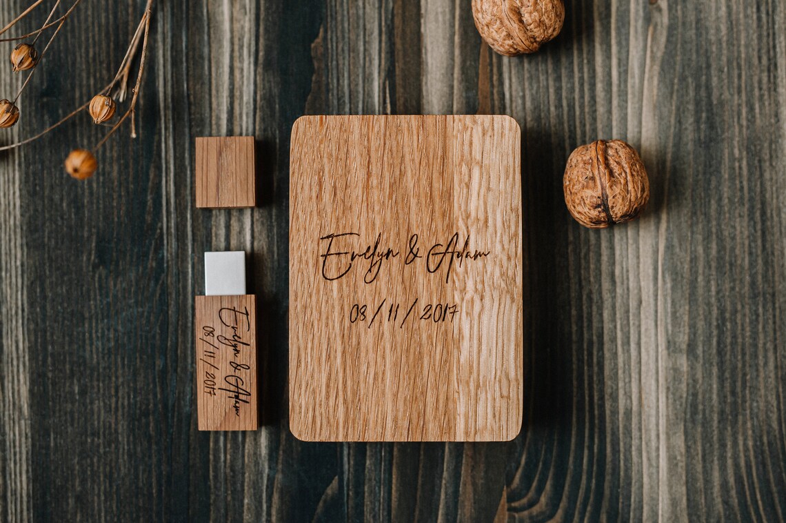 Natural Oak Solid Wood USB Box With Natural Oak USB Drive (optional ...