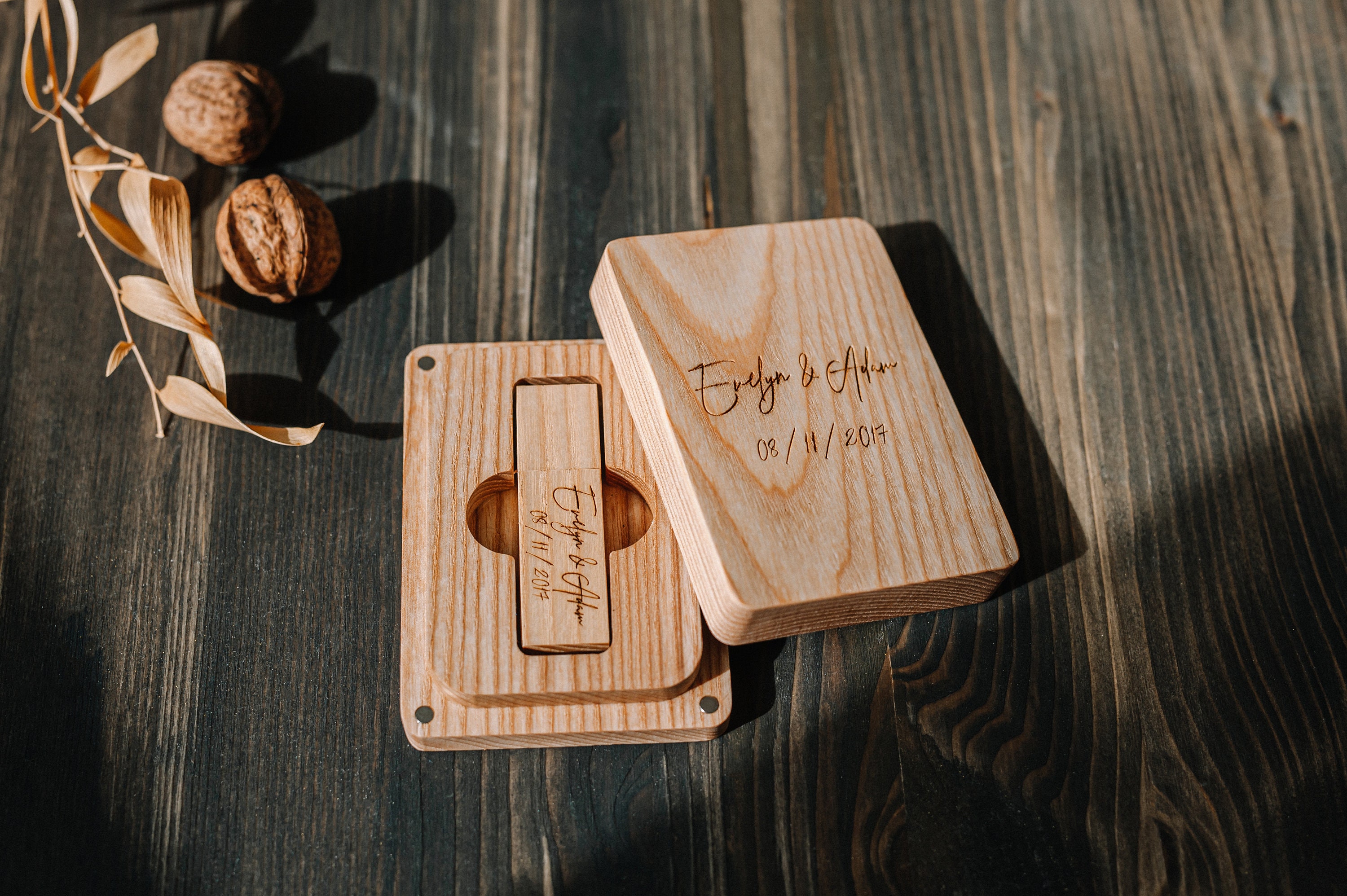 Natural Ash Solid Wood USB Box With Natural Ash USB Drive (optional ...