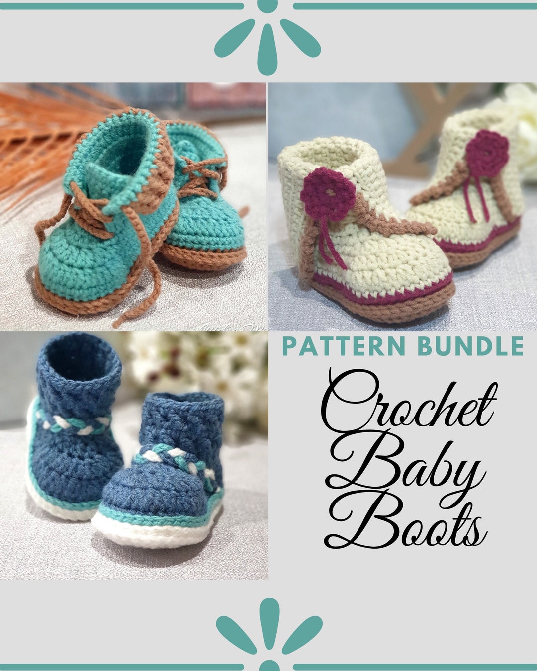 Baby Booties Cute CROCHET PATTERN BUNDLE Baby Boots. Crochet Baby Shoes ...