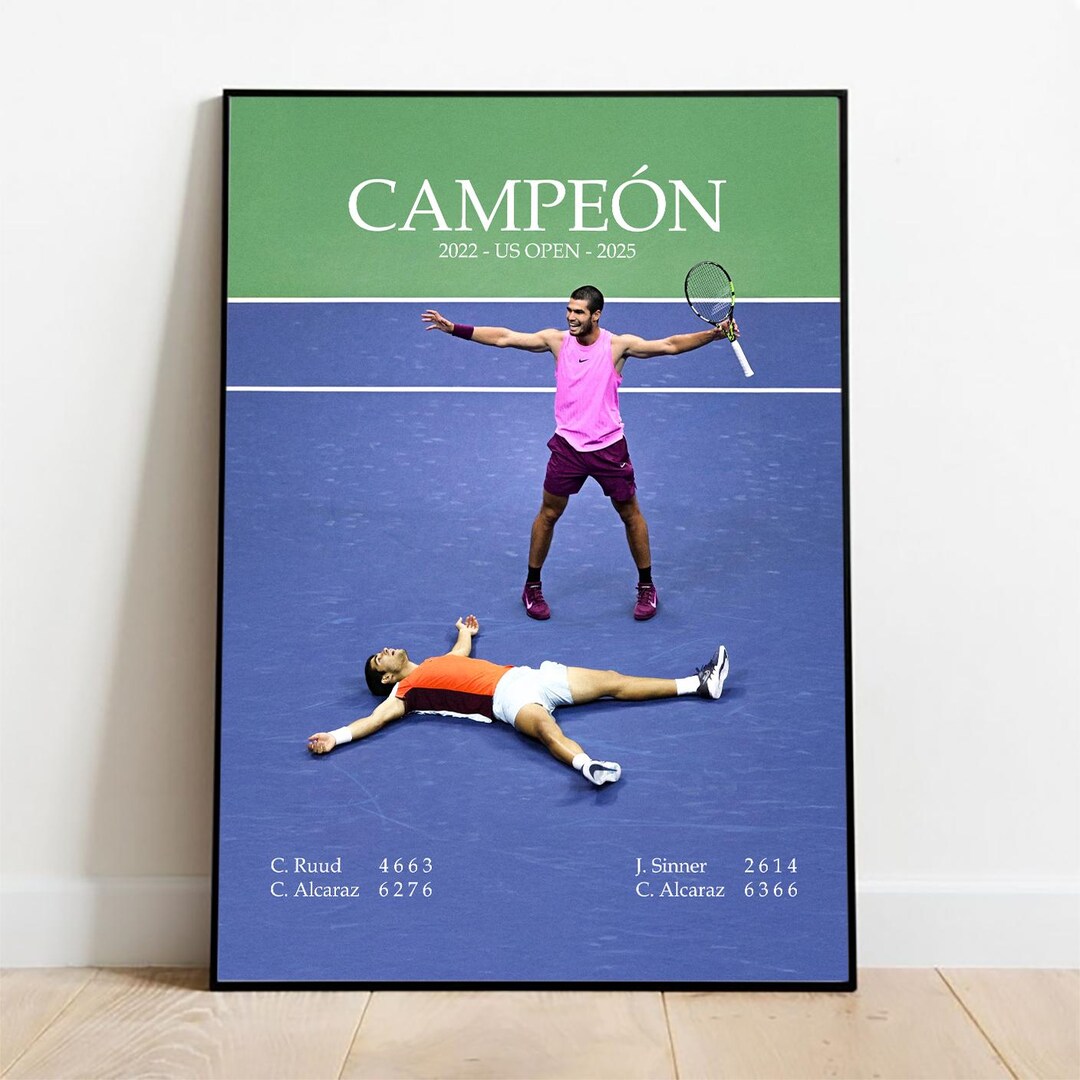 Carlos Alcaraz Poster – 2025 US Open Champion – Tennis Digital Poster ...