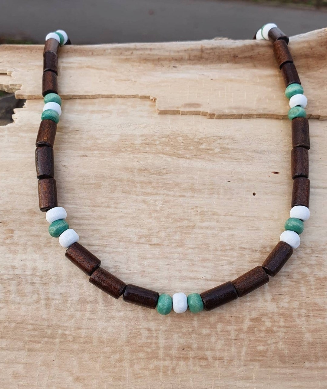 Surfer Wood Beaded Necklace. Handmade, Skater Jewelry Handcut ...