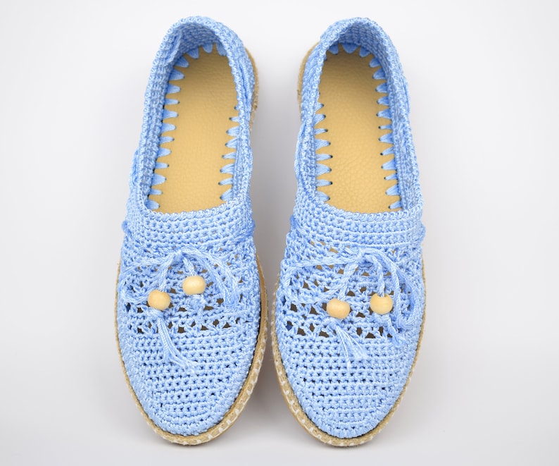 Women Blue Knitting Shoes, Flat Comfortable Hand-knitted Shoes for ...