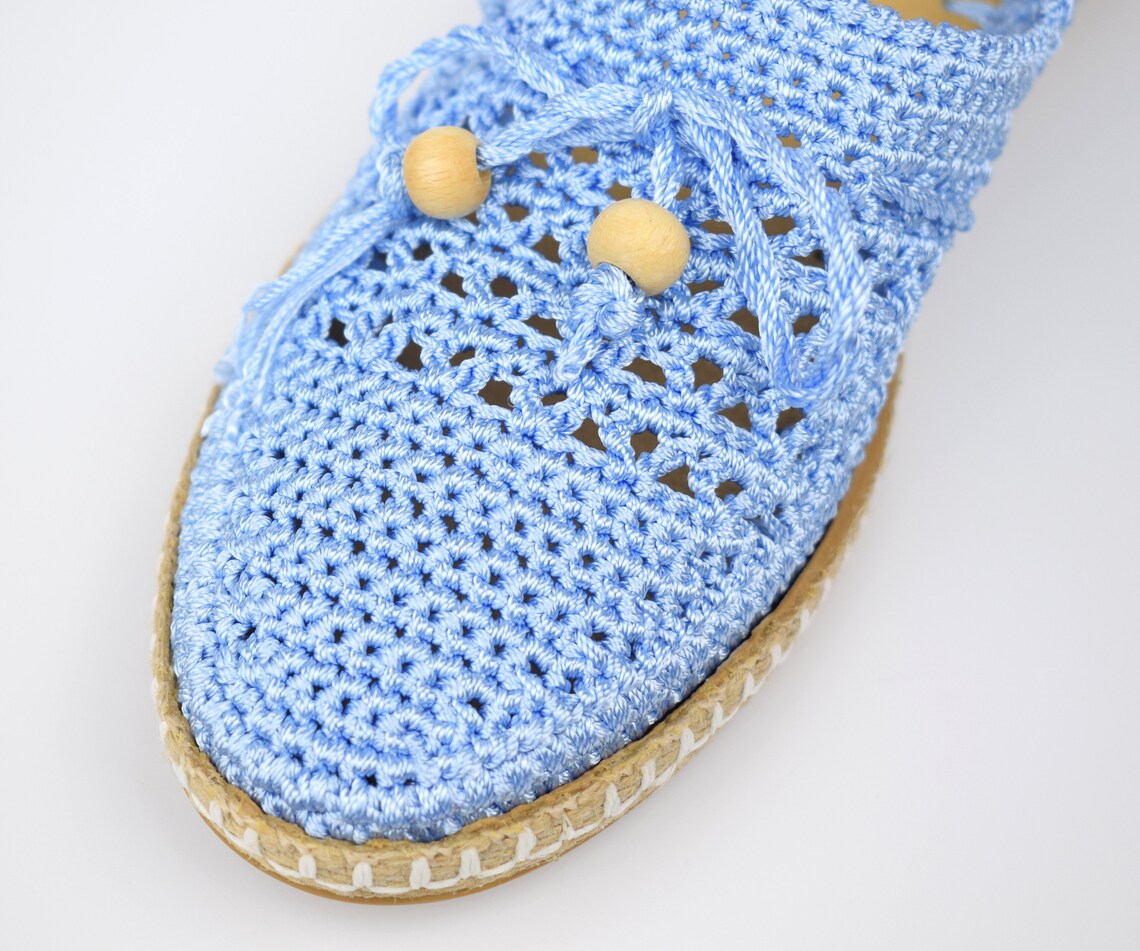 Women Blue Knitting Shoes, Flat Comfortable Hand-knitted Shoes for ...
