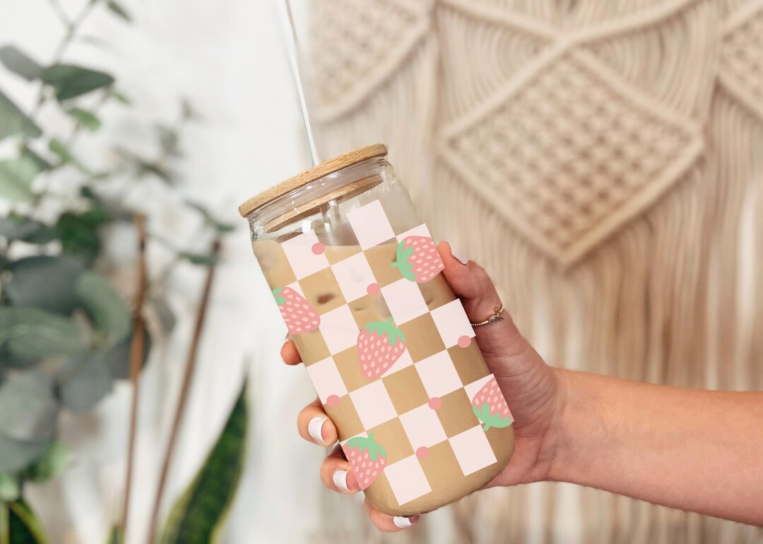 Strawberry Checkers 16oz. Soda Can Glass - Etsy