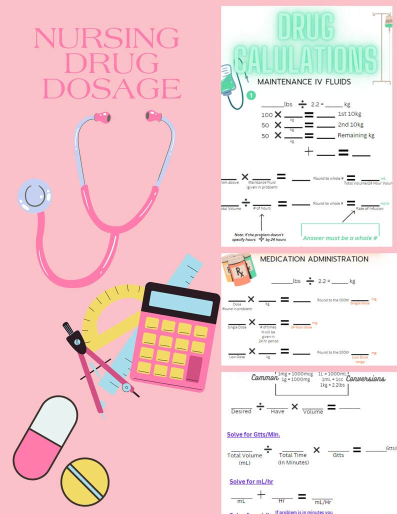 Dosage Calculations Nursing Cheat Sheets Study Guide Bundle Etsy Dosage Calculations Nursing Cheat Sheets Study Guide Bundle Etsy