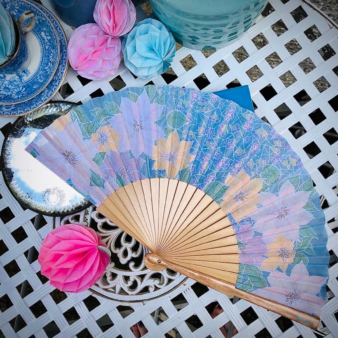 Beautiful Clematis Flower Folding Hand Fan, Contemporary Hand Fan ...