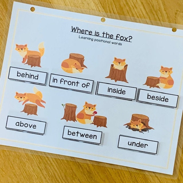 Positional Words Learning Game: Fox Theme, Preschool Kindergarten ...