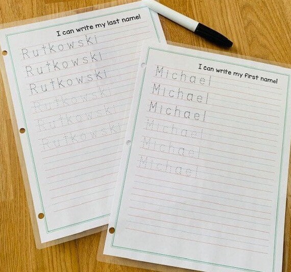 First and last name handwriting practice Kindergarten | Etsy