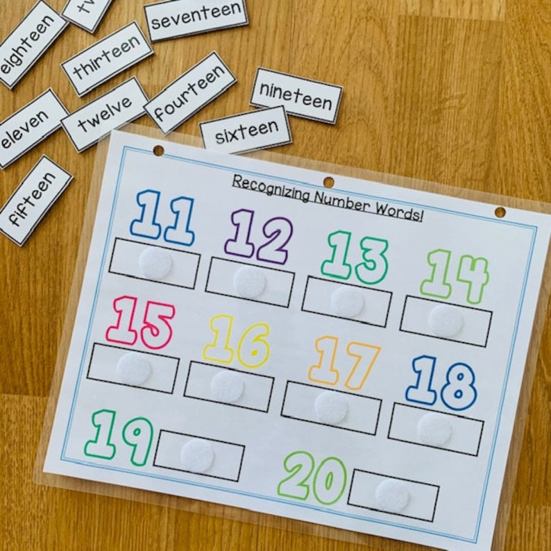 Recognizing Number Words 11-20 Number Word Recognition - Etsy