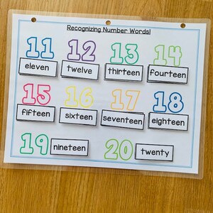 Recognizing Number Words 11-20, Number Word Recognition, Kindergarten ...