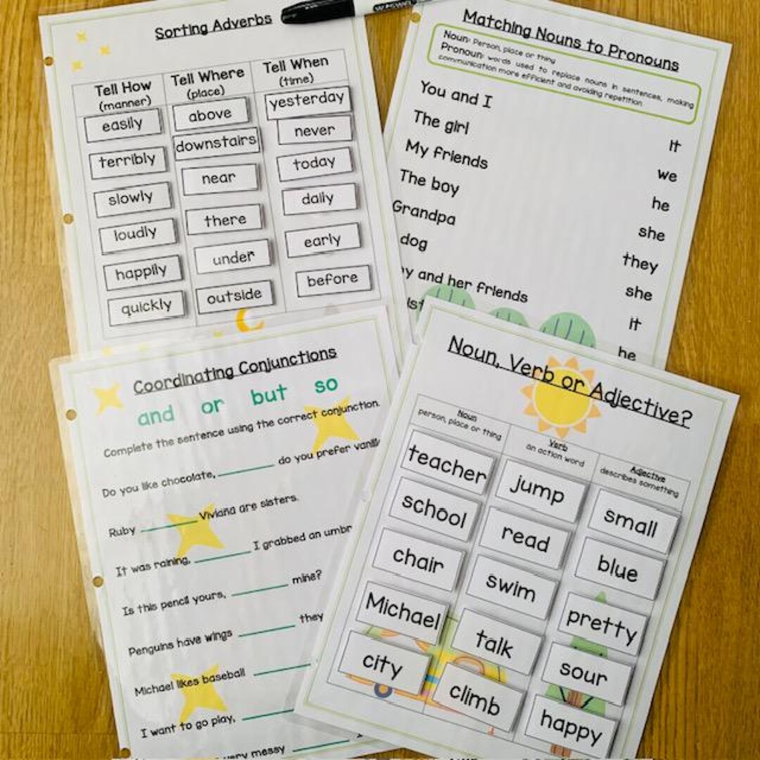 Learning Parts of Speech, Parts of Speech Activity Set, Noun, Verb ...