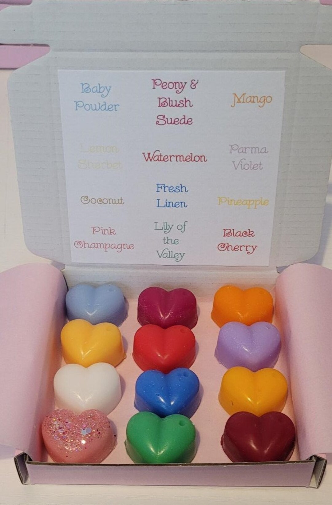 Wax Melt Sample Pack 12 Individual, Highly Scented Heart Shaped Wax Melts, Sample Box, Gift Box ...