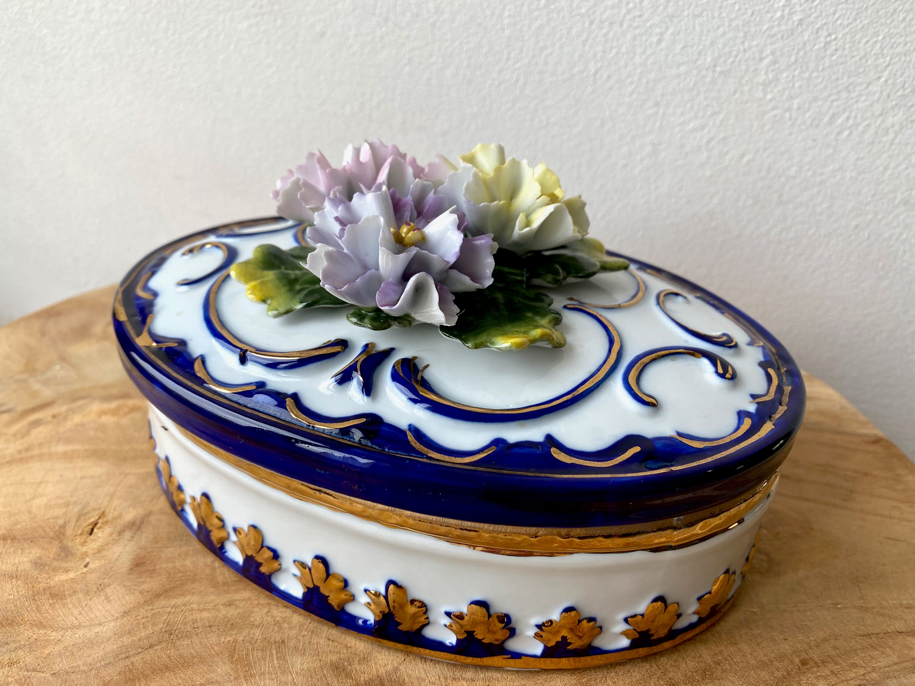 Vintage Large Porcelain Oval Trinket Box Jewelry Box - Etsy