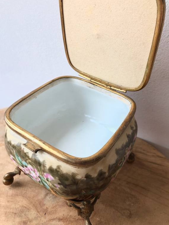 Antique Ceramic Jewelry Box, Vintage French Trinket B… - Gem