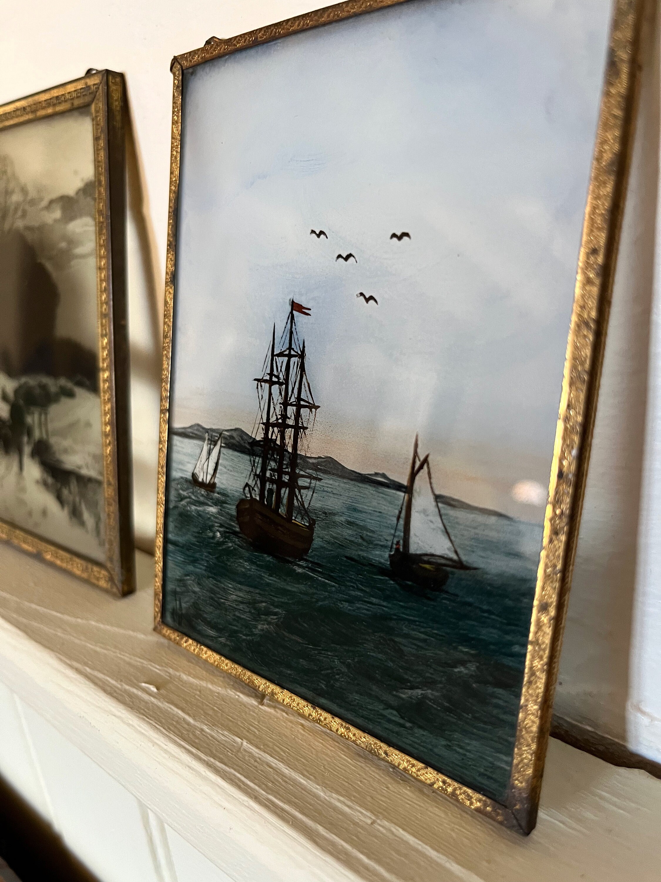 Vintage French Hand Painted Glass Frames Hanging Glass - Etsy