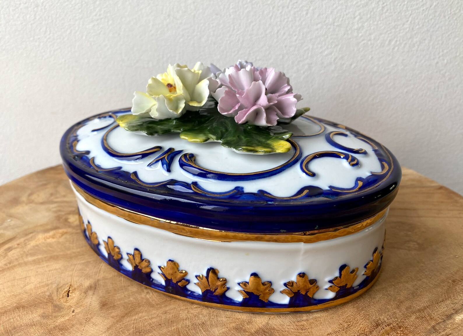 Vintage Large Porcelain Oval Trinket Box Jewelry Box - Etsy