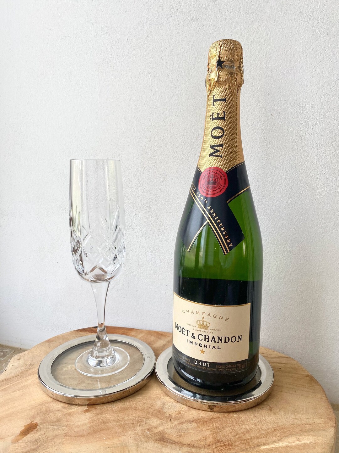 Vintage French Pair of Glass Coasters, Wine Bottle Coasters, Glass ...