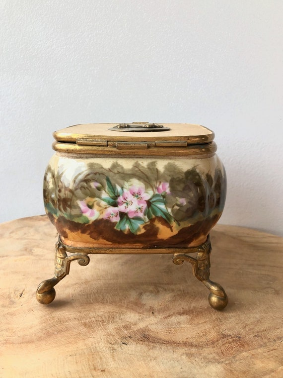 Antique Ceramic Jewelry Box, Vintage French Trinket B… - Gem