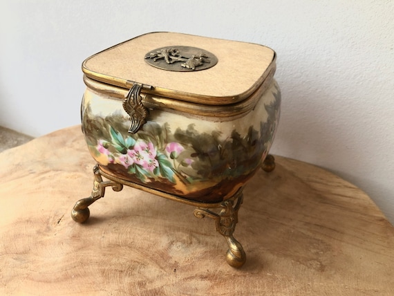 Antique Ceramic Jewelry Box, Vintage French Trinket B… - Gem