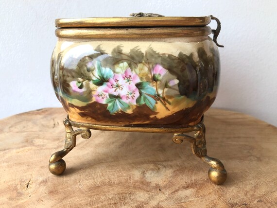 Antique Ceramic Jewelry Box, Vintage French Trinket B… - Gem