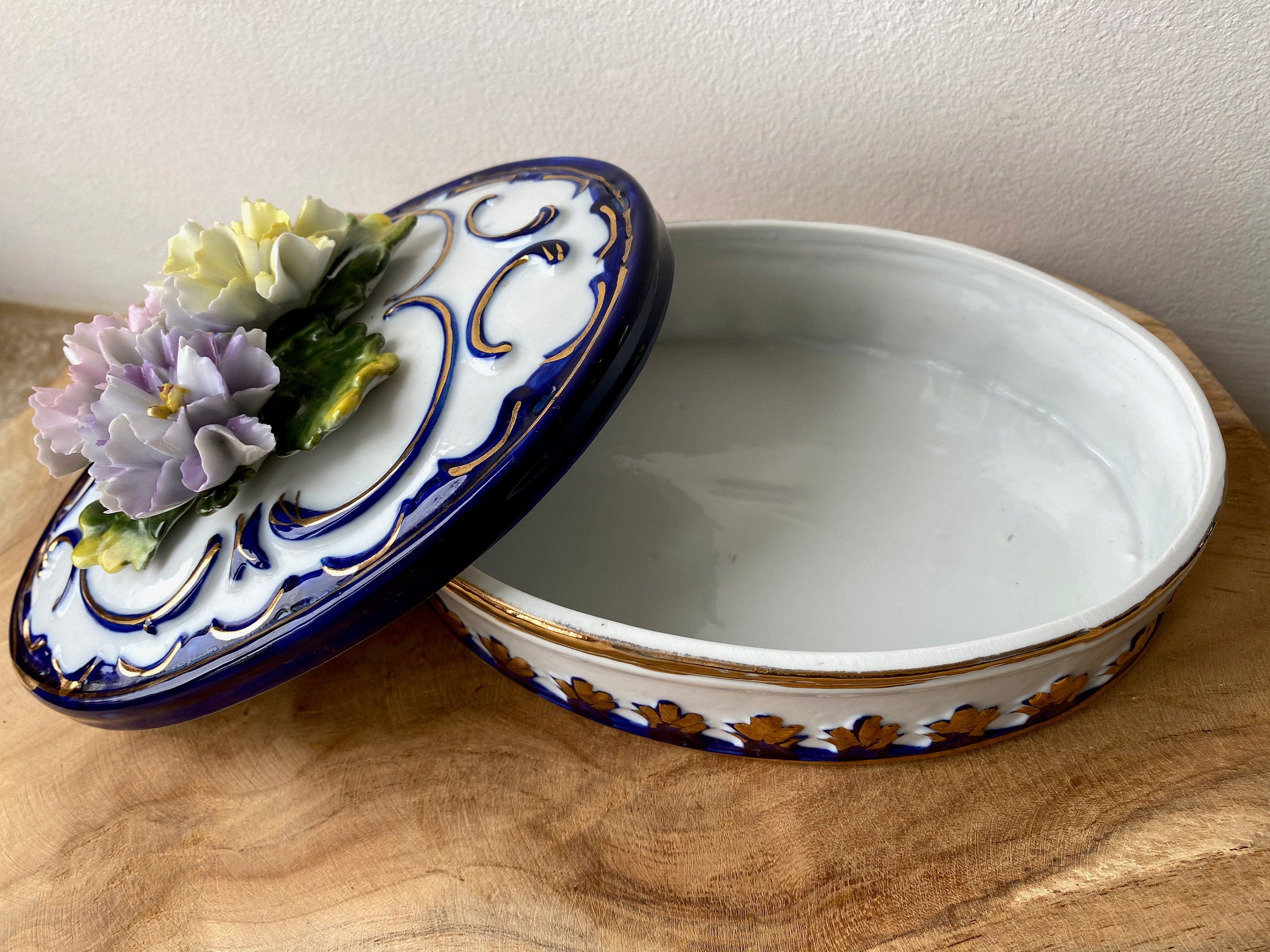 Vintage Large Porcelain Oval Trinket Box Jewelry Box - Etsy