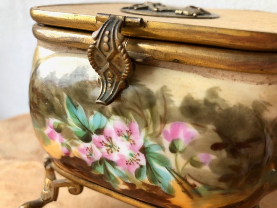 Antique Ceramic Jewelry Box, Vintage French Trinket B… - Gem