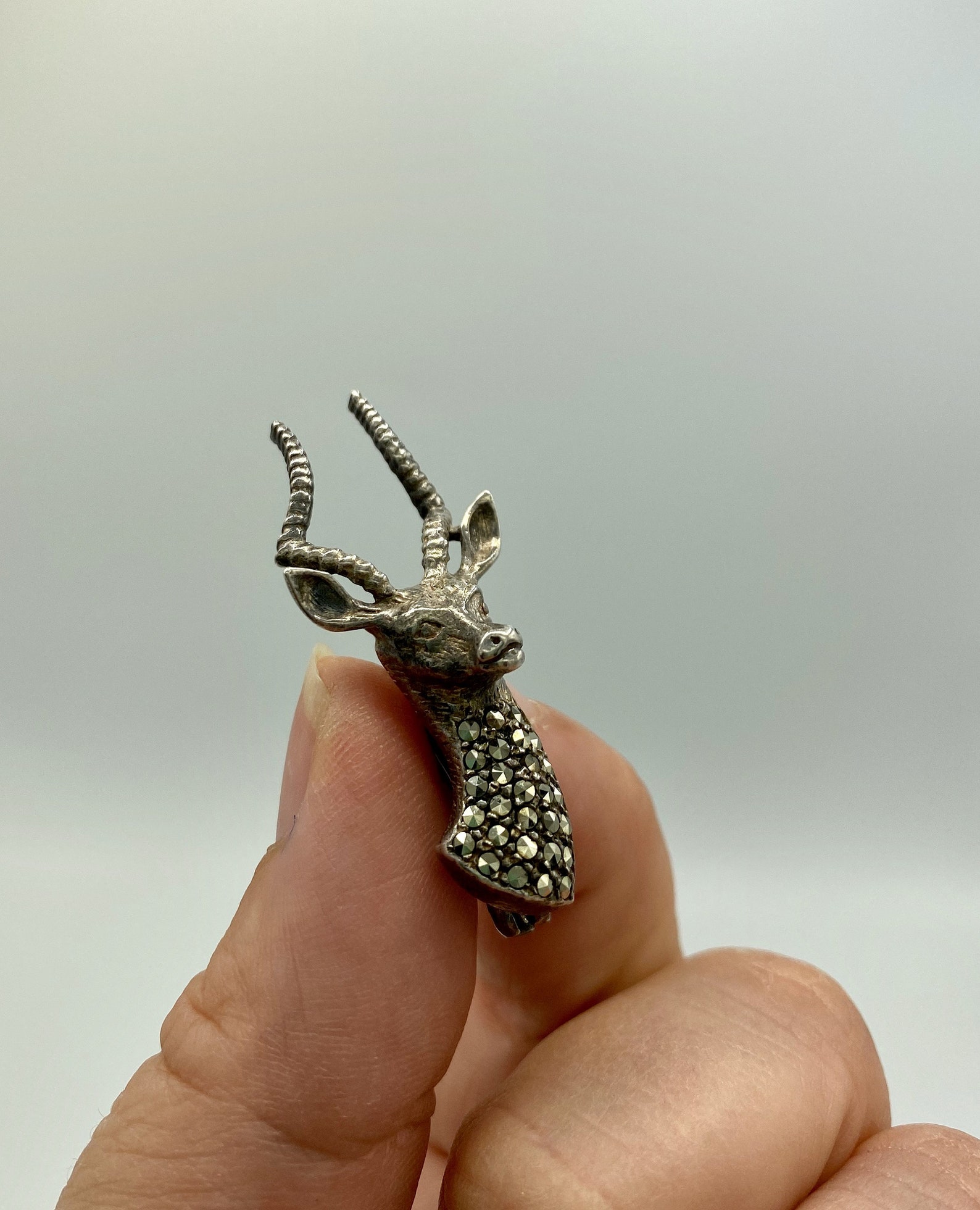 Vintage Sterling Silver Stag Brooch With Marcasite Vintage - Etsy