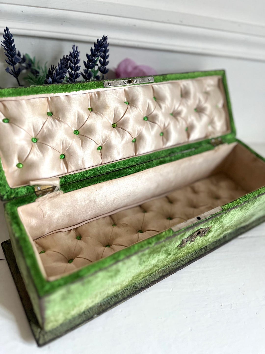 Antique Velvet Jewelry Box, Victorian Glove Box, Tufted Silk Jewelry ...
