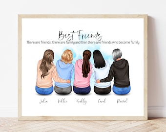 Personalised Group of Friends Print, Best Friend Print, Portrait, Art ...