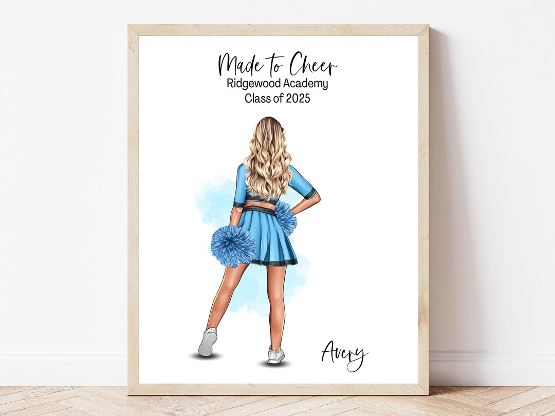 Cheerleader Graduation Print Class of 2025 Gift Custom Cheer Portrait ...