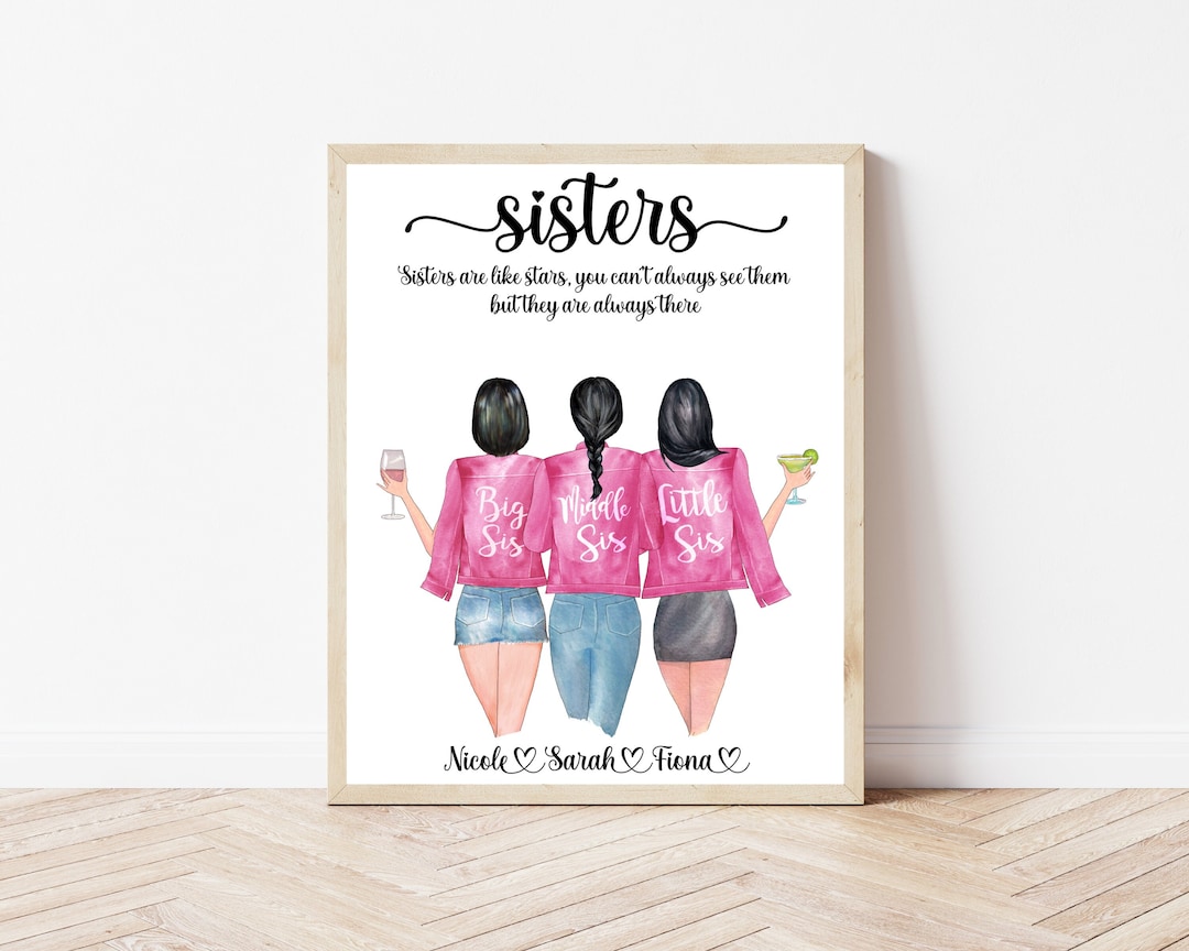 3 Sister Print Personalised 3 Sisters Gift Custom Print Three Sister ...