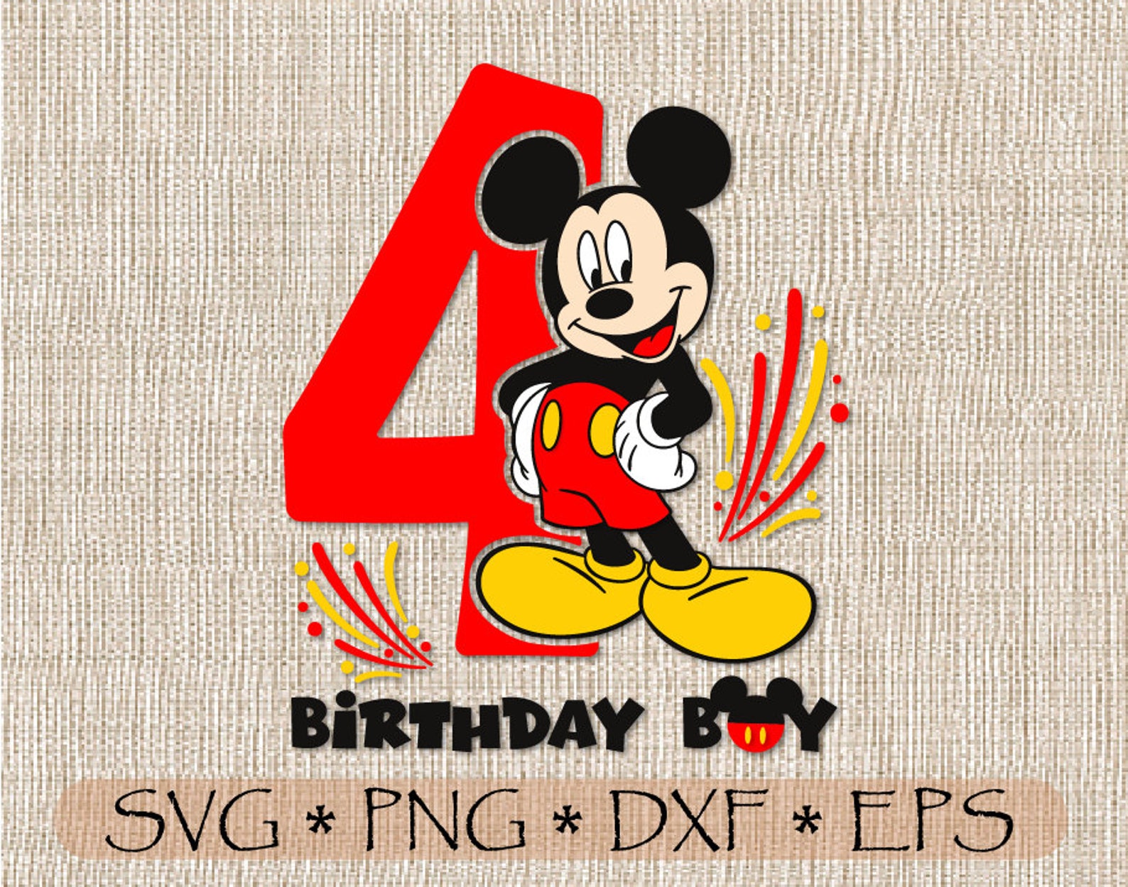 SVG PNG Mickey Mouse Fourth Birthday Boy Four Years Layered | Etsy